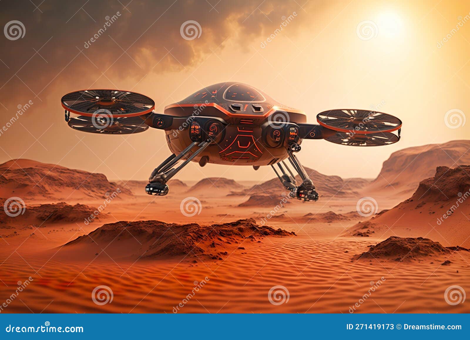 Mars Drone Exploring the Surface of the Red Planet. Generative AI Stock ...