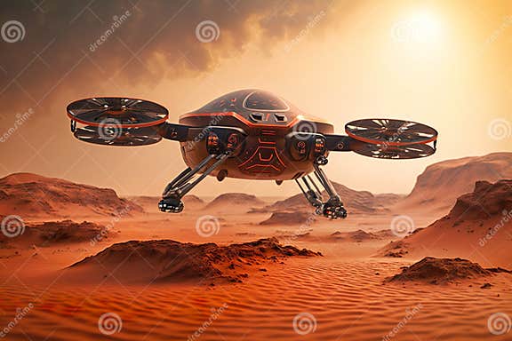 Mars Drone Exploring the Surface of the Red Planet. Generative AI Stock ...