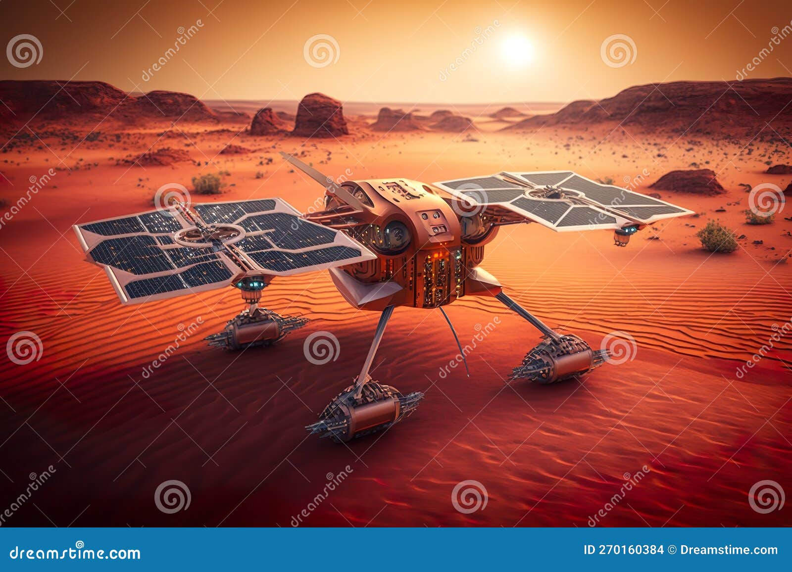 Mars Drone with Solar Panels Exploring the Surface of the Red Planet ...