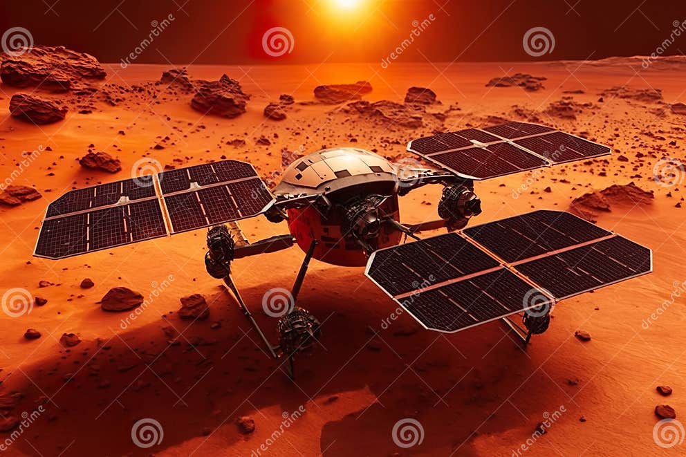 Mars Drone with Solar Panels Exploring the Surface of the Red Planet. Generative AI Stock Photo ...
