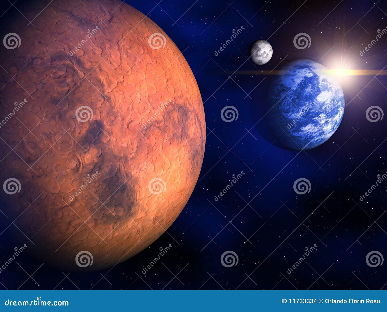 Mars, Earth and the Moon stock illustration. Illustration of globe ...