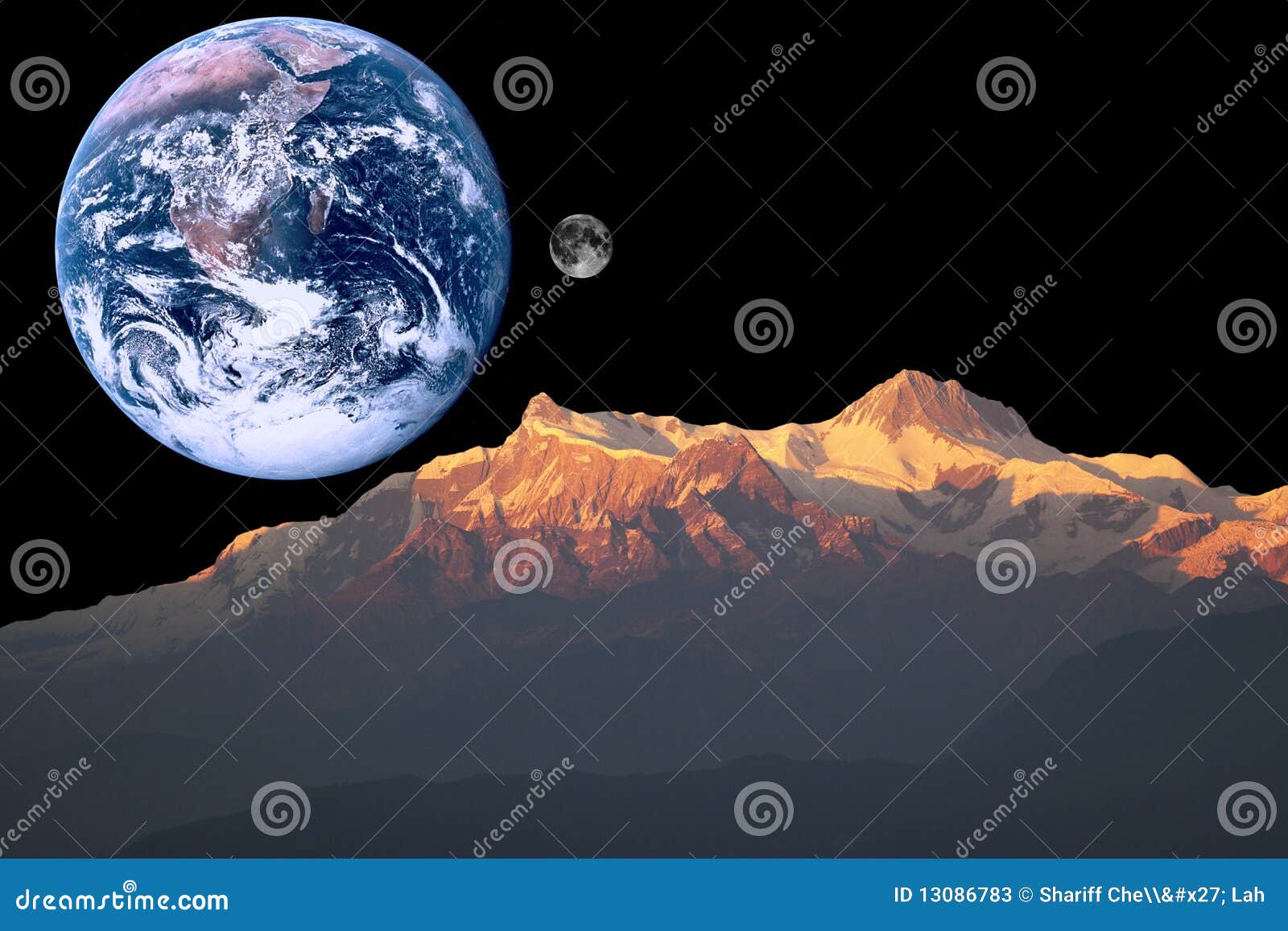 Mars, Earth and Moon stock image. Image of earth, mountain - 13086783