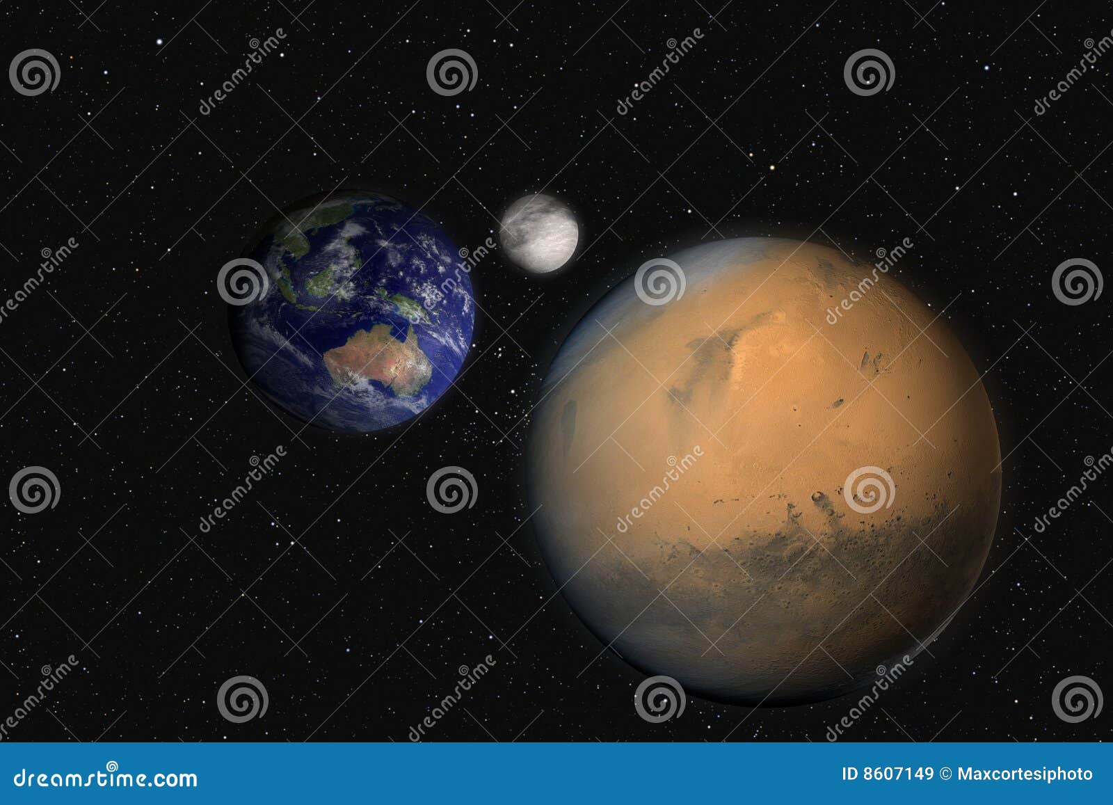 Mars, Erde und Mond stock abbildung. Illustration von astronomie - 8607149