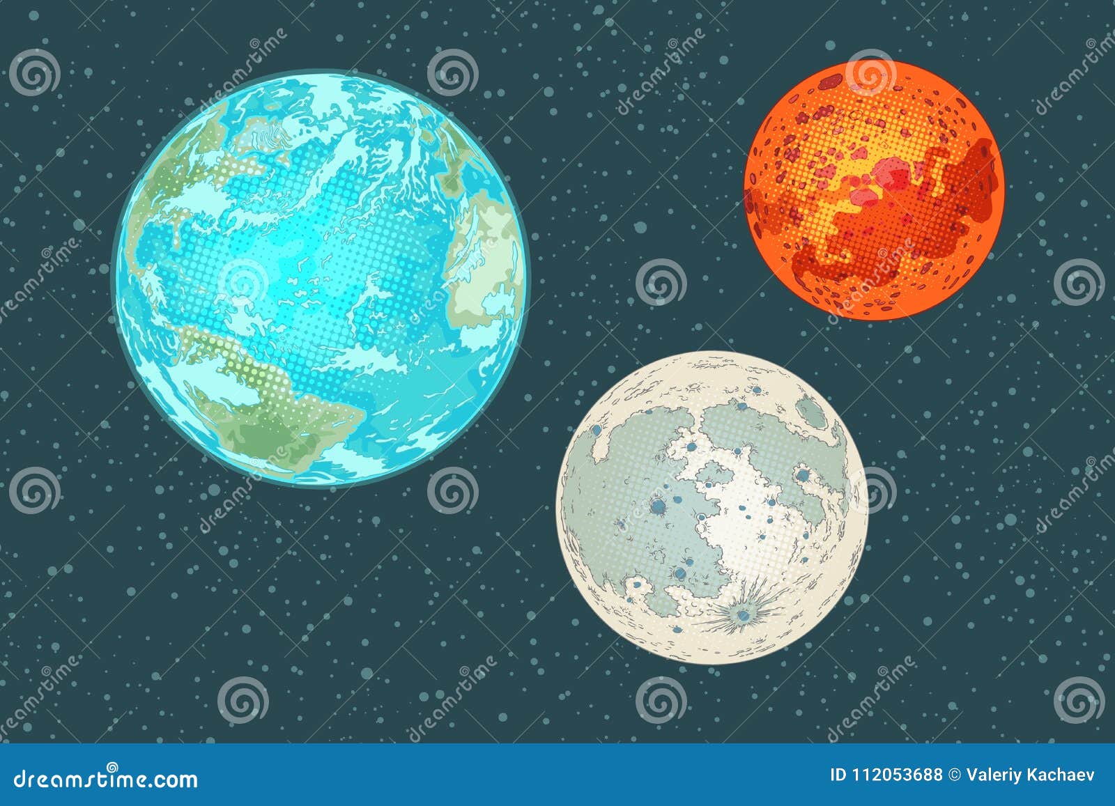 Mars-Erde Und Mond, Planeten Des Sonnensystems Vektor Abbildung ...