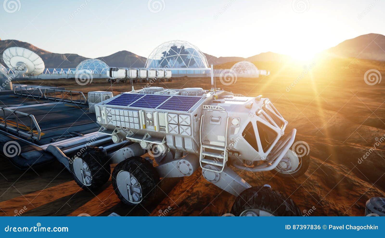 Mars Expedition Transport, Mars Rover. Base on Alien Planet. 3d ...