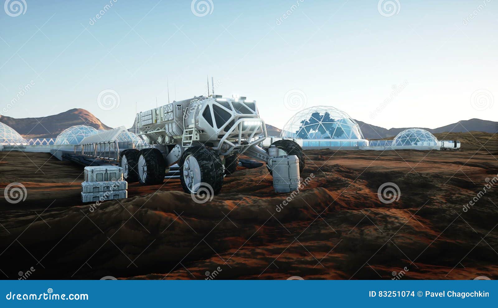 Mars Expedition Transport, Mars Rover. Base on Alien Planet. Realistic ...