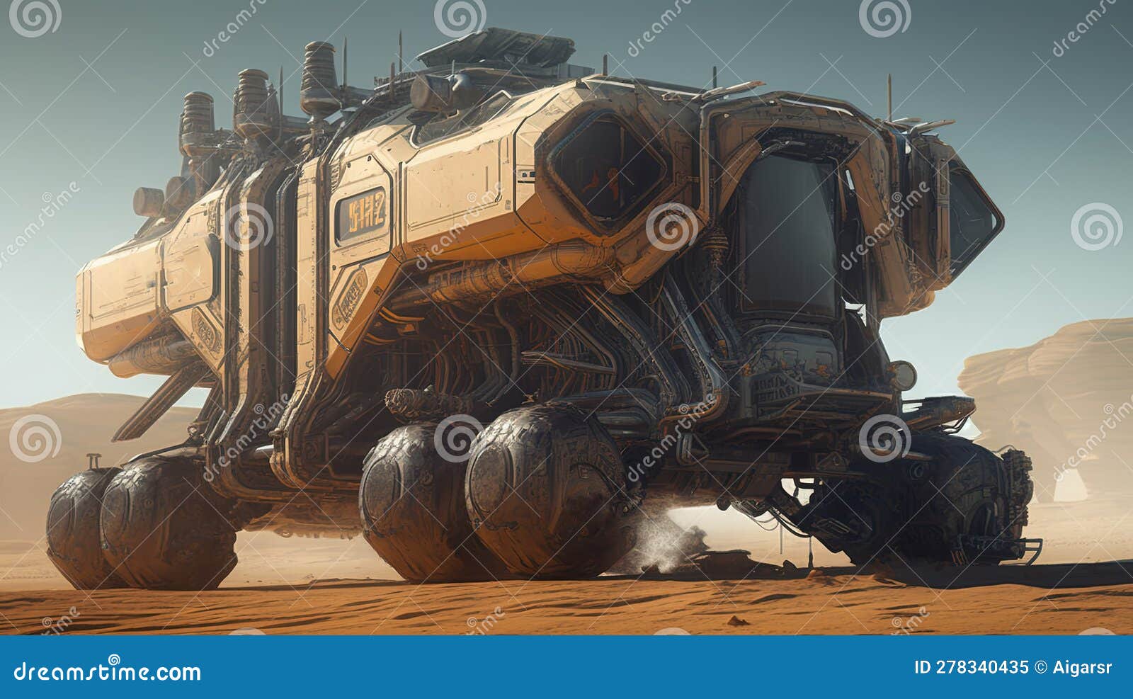 Mars Exploration with Fantastic Sci Fi Vehicle Stock Illustration ...