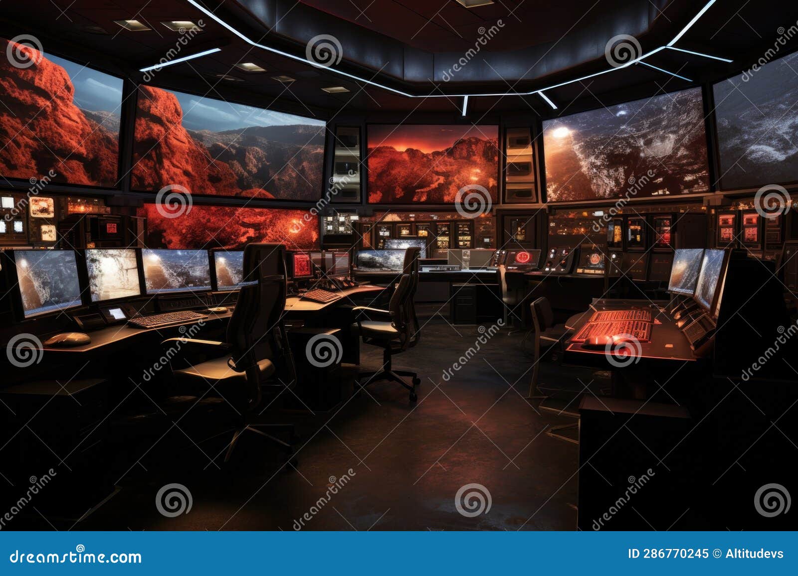 Mars Habitat Control Room with Various Screens Stock Image - Image of ...