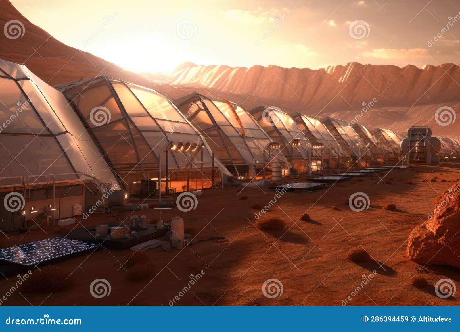 Mars Habitat Solar Panel Array for Energy Supply Stock Image - Image of ...