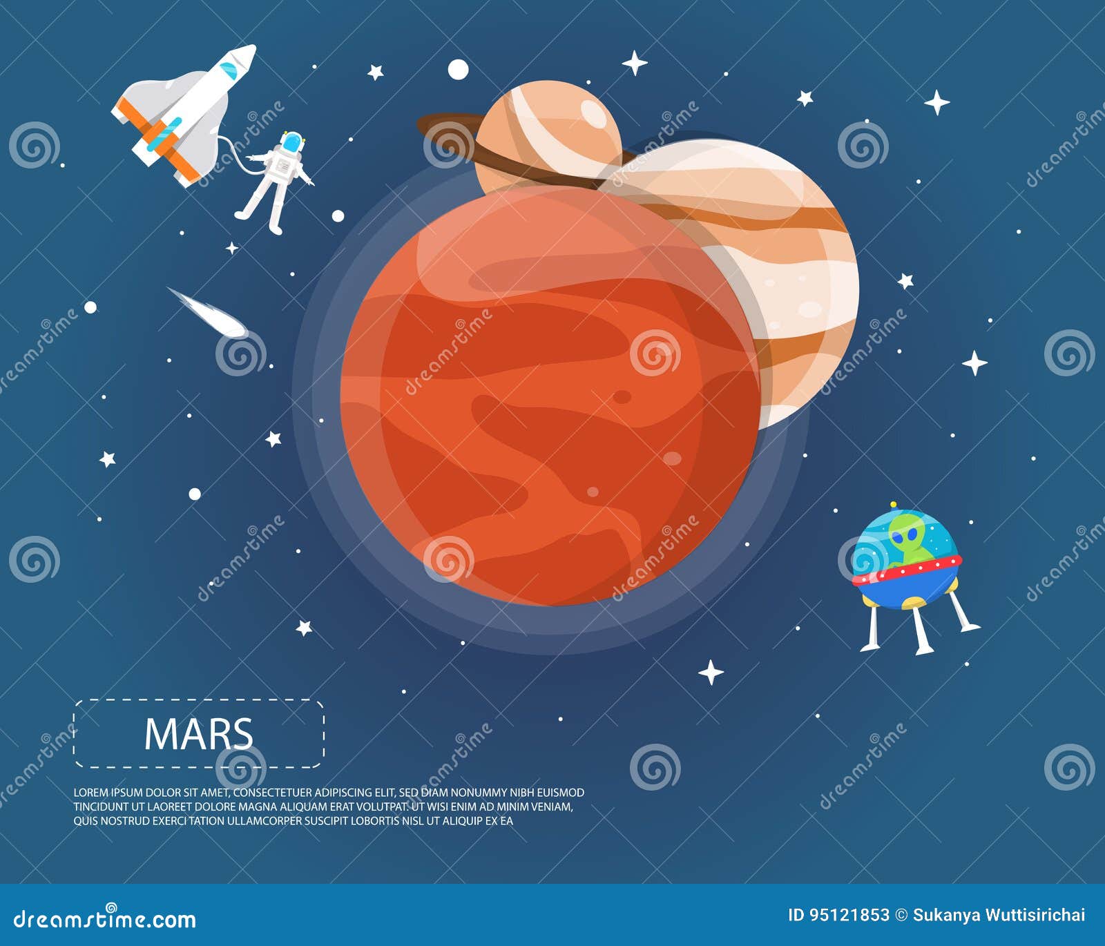 Mars Jupiter and Saturn of Solar System Illustration Design Stock ...