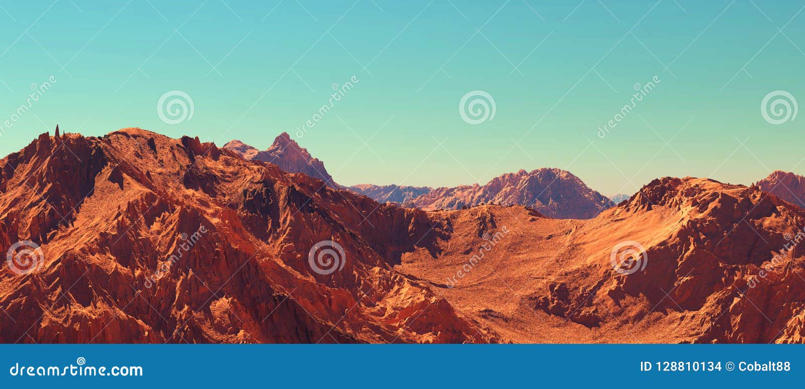 Mars landscape, 3d render stock illustration. Illustration of hills ...