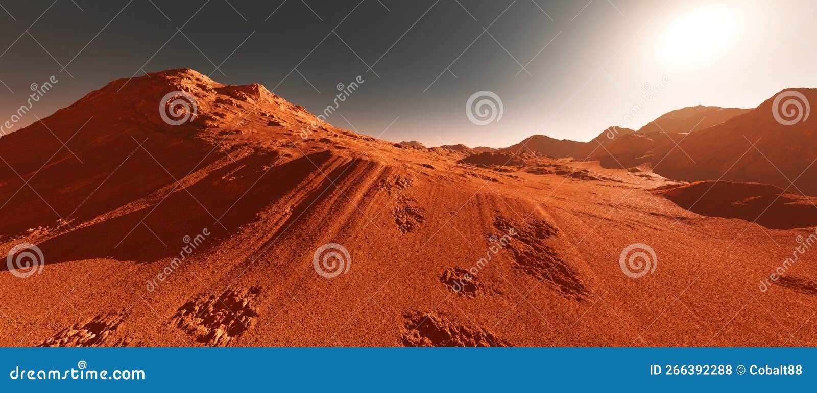 Mars Landscape, 3d Render of Imaginary Mars Planet Terrain Stock ...
