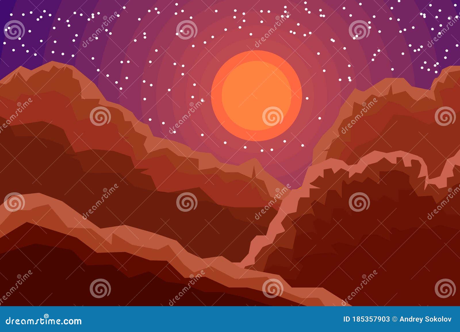 Mars Landscape Mountains Star Rising Simple Flat Illustration Stock ...