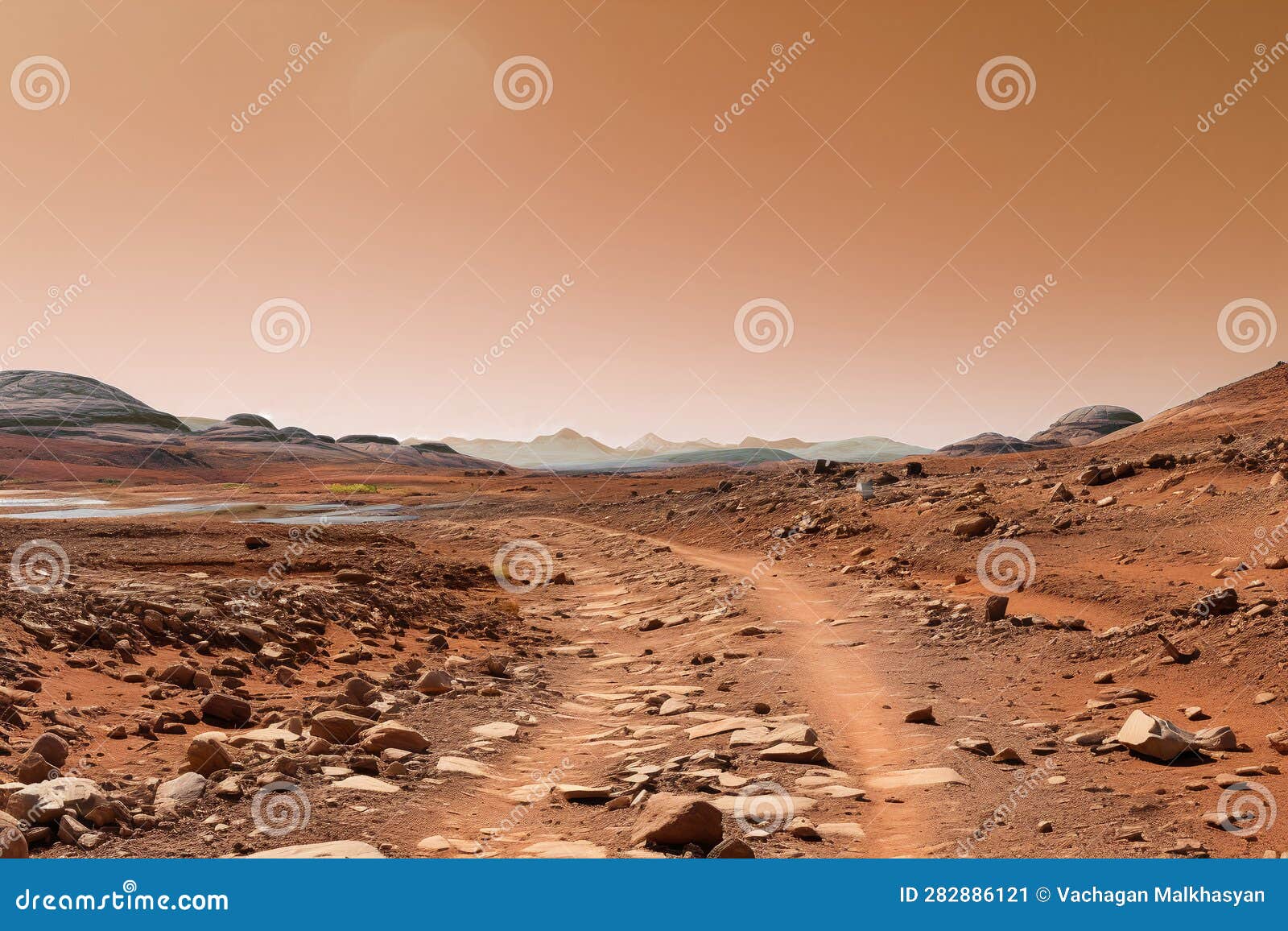 Mars. Martian Landscape. Martian Panorama. Road on Mars Stock ...