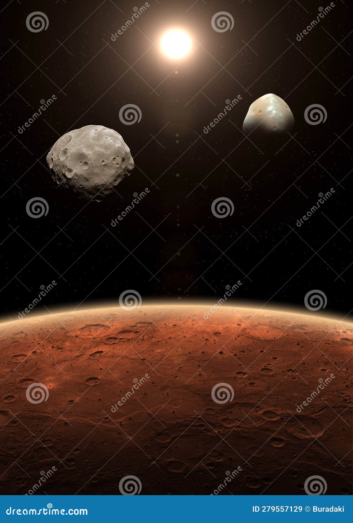 Mars, Phobos and Deimos stock image. Image of mercury - 279557129