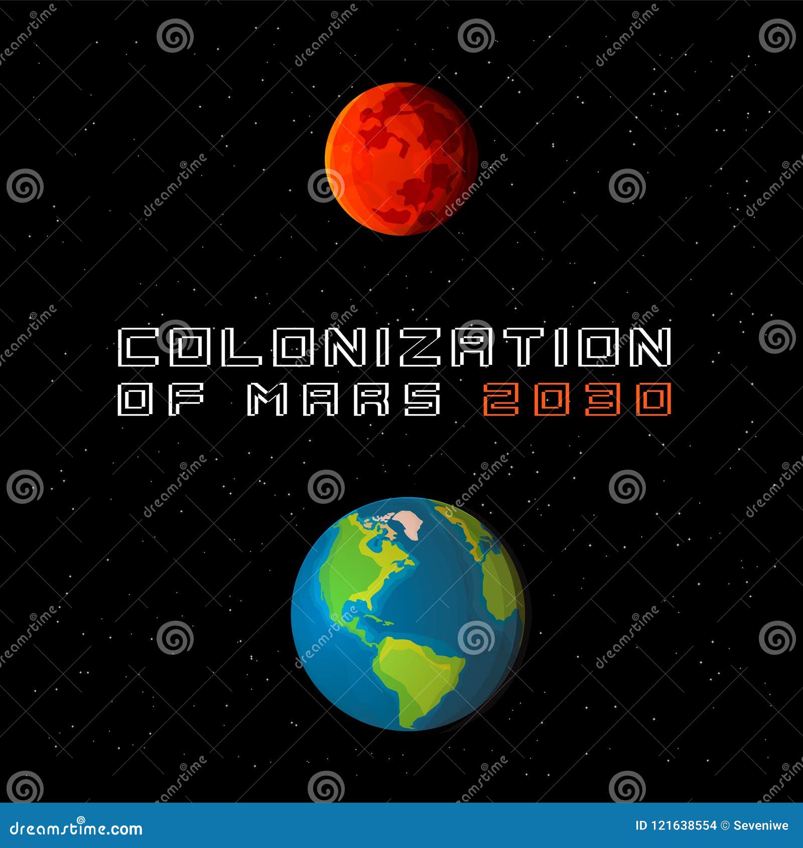 Mars Planet Colonization Illustration. Earth and Mars in Detailed ...