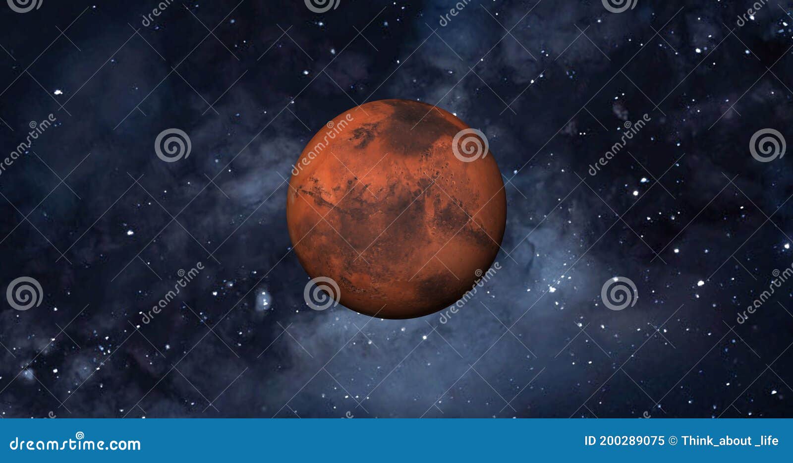 Mars Planet on Space with Colorful Starry Night. Front View of Mars ...
