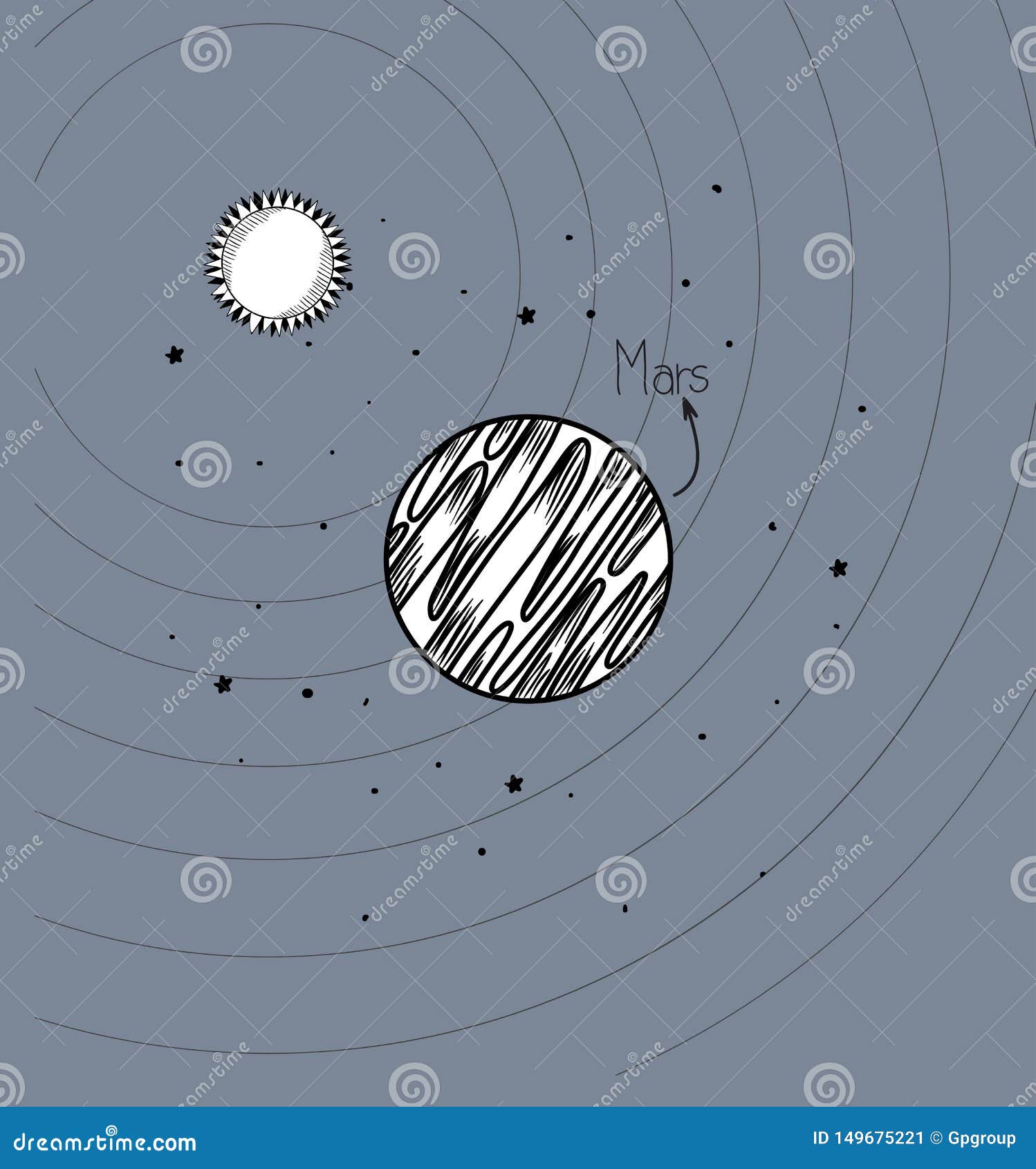 Mars Planet and Sun Draw of Solar System Design Stock Vector ...