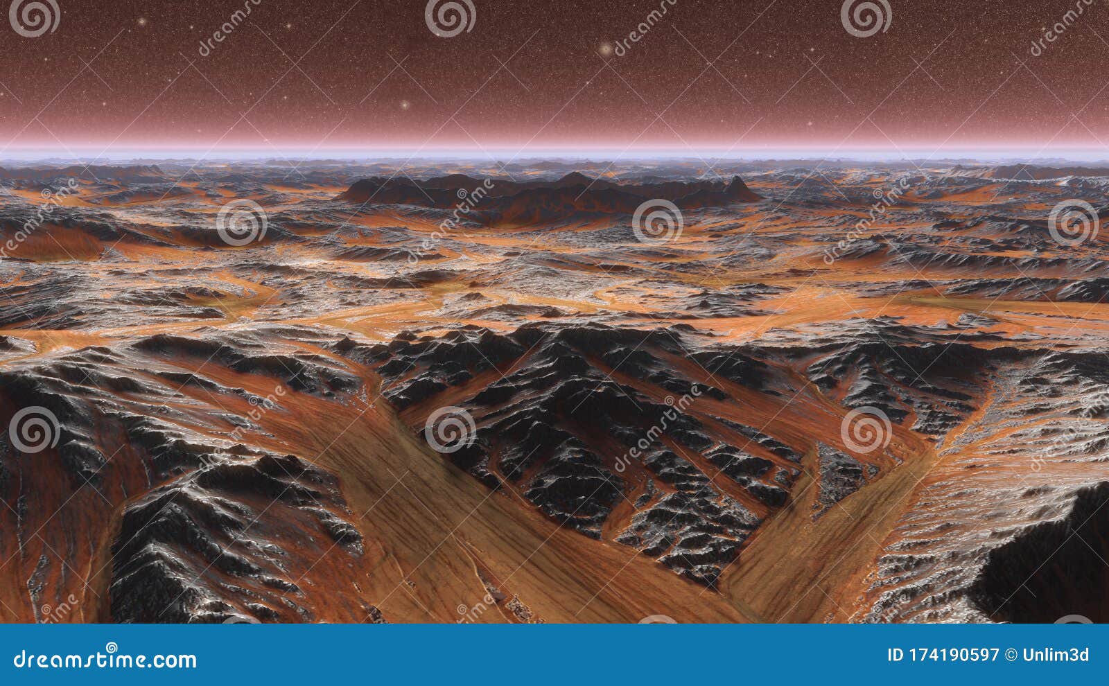 Mars Planet Surface with Dust Blowing. 3d Illustration Stock ...