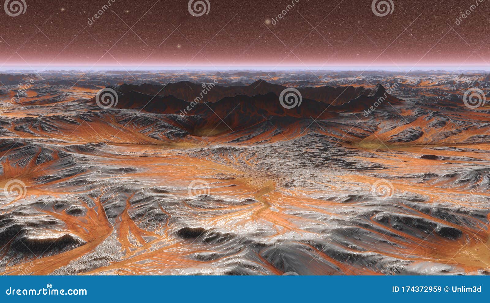 Mars Planet Surface with Dust Blowing. 3d Illustration Stock ...