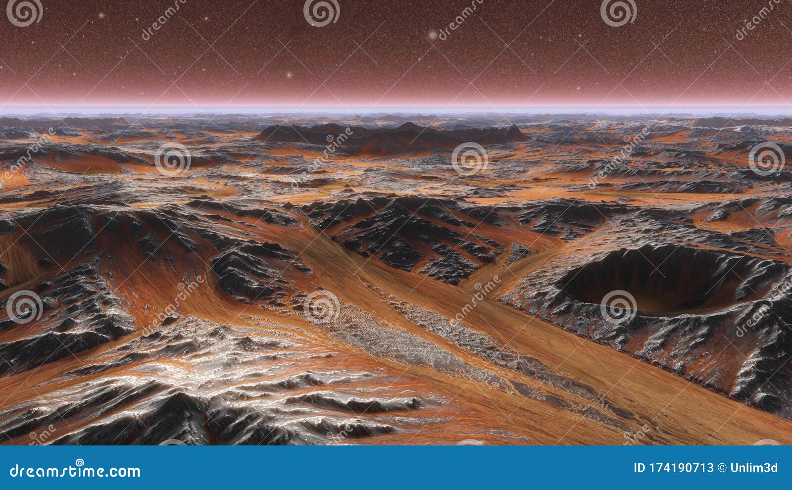 Mars Planet Surface with Dust Blowing. 3d Illustration Stock ...