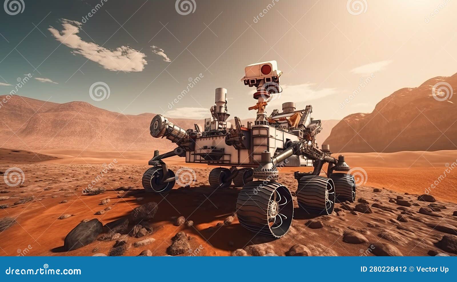 Mars Rover Exploring Surface of Mars. Generative AI Stock Illustration ...