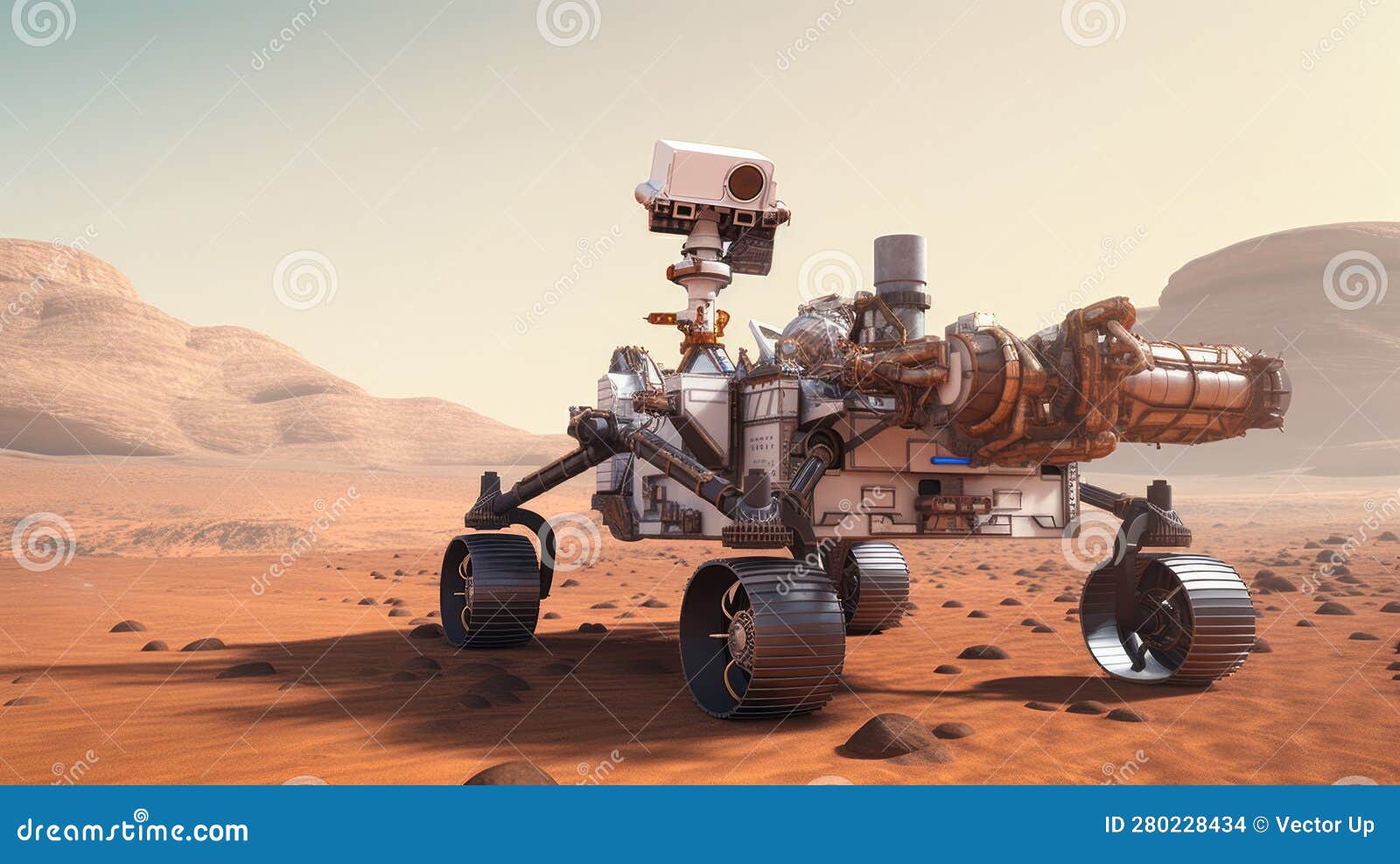 Mars Rover Exploring Surface of Mars. Generative AI Stock Illustration ...