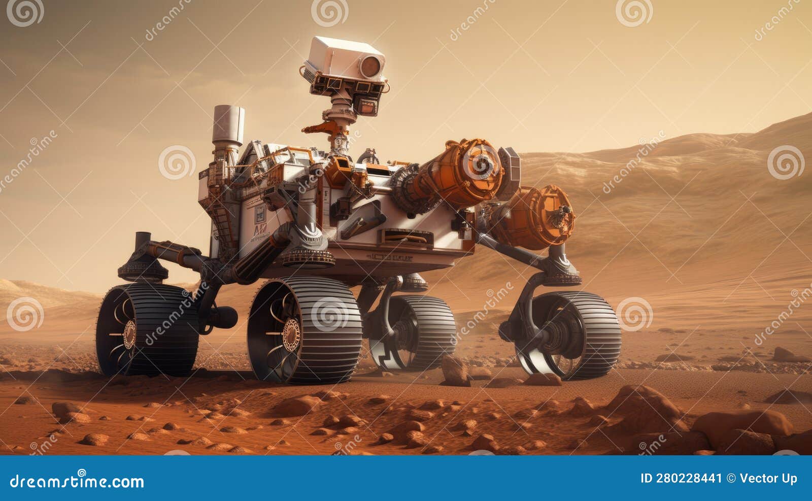 Mars Rover Exploring Surface of Mars. Generative AI Stock Illustration ...