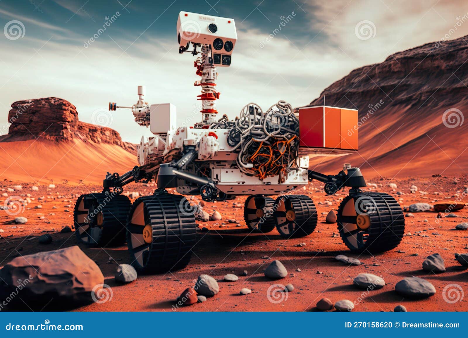 Mars Rover Exploring the Surface of the Red Planet. Generative AI Stock ...