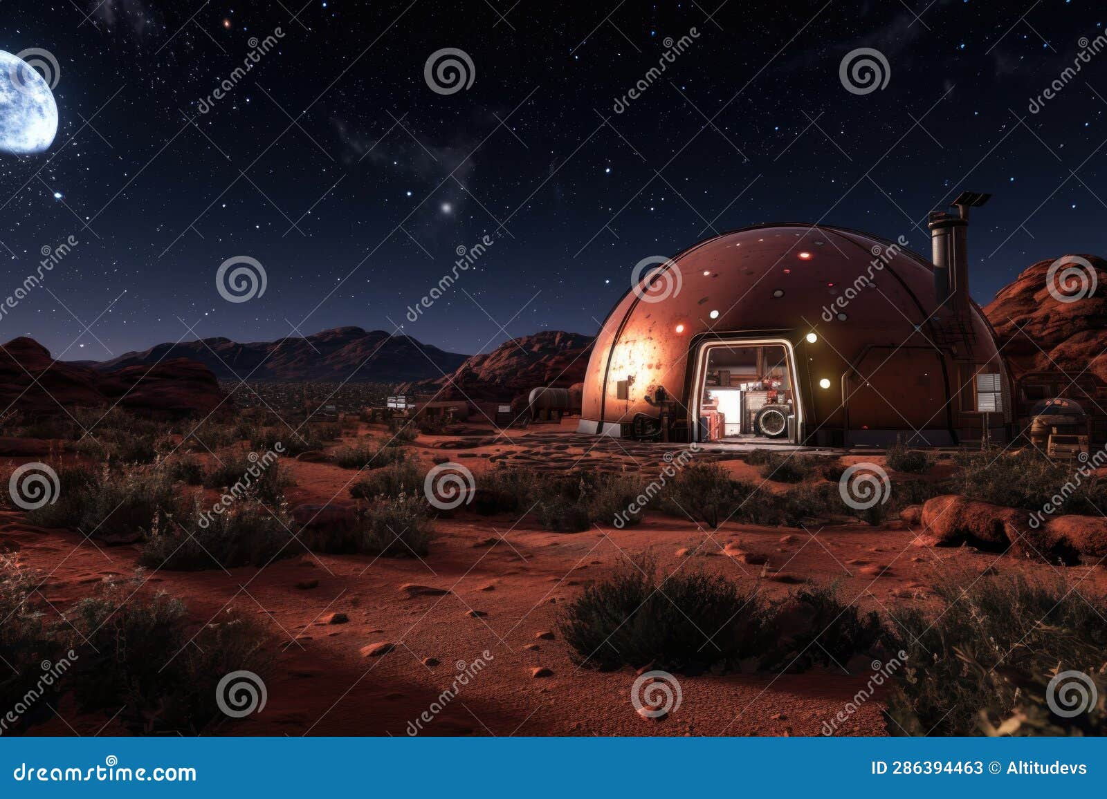 Mars Simulation Habitat Exterior Against Starry Sky Stock Image - Image ...