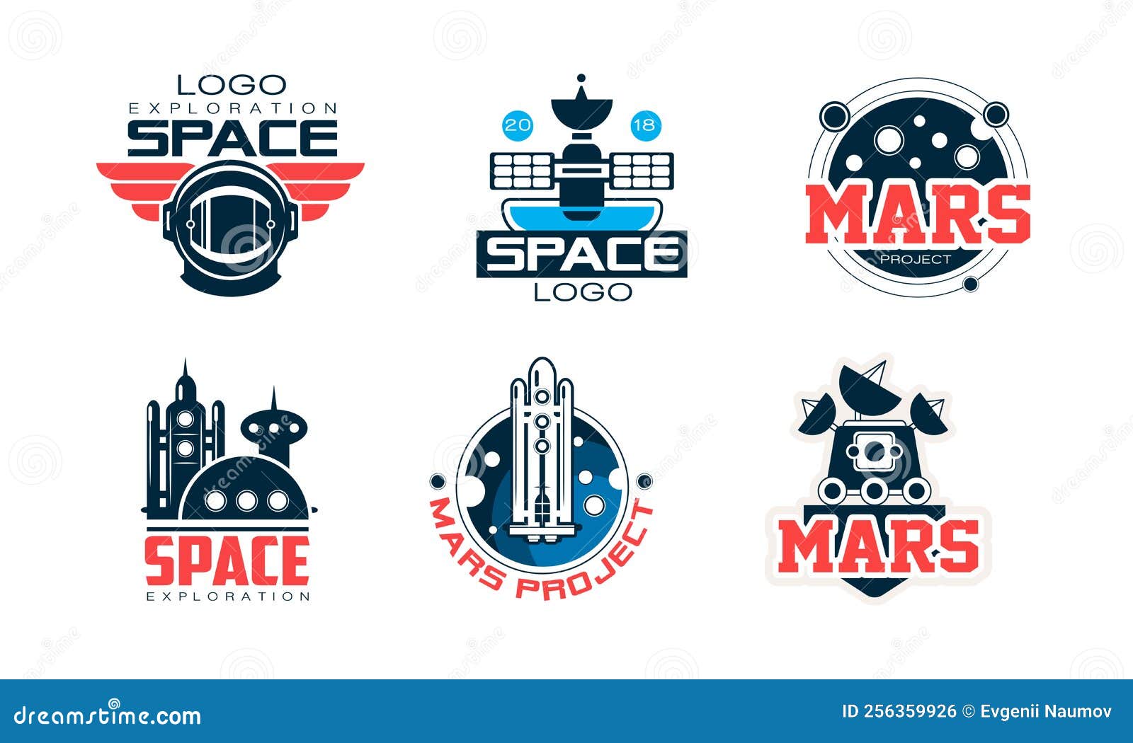 Mars and Space Expedition Project Label with Shuttle, Satellite and ...