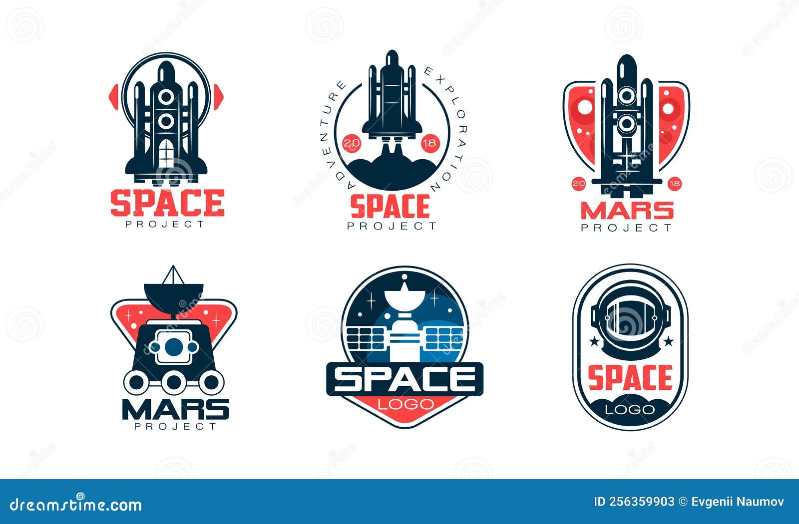 Mars and Space Expedition Project Label with Shuttle and Satellite ...