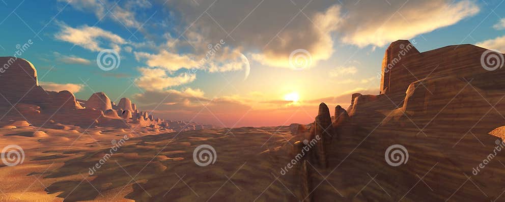 Mars at Sunset, the Surface of Mars Stock Illustration - Illustration ...