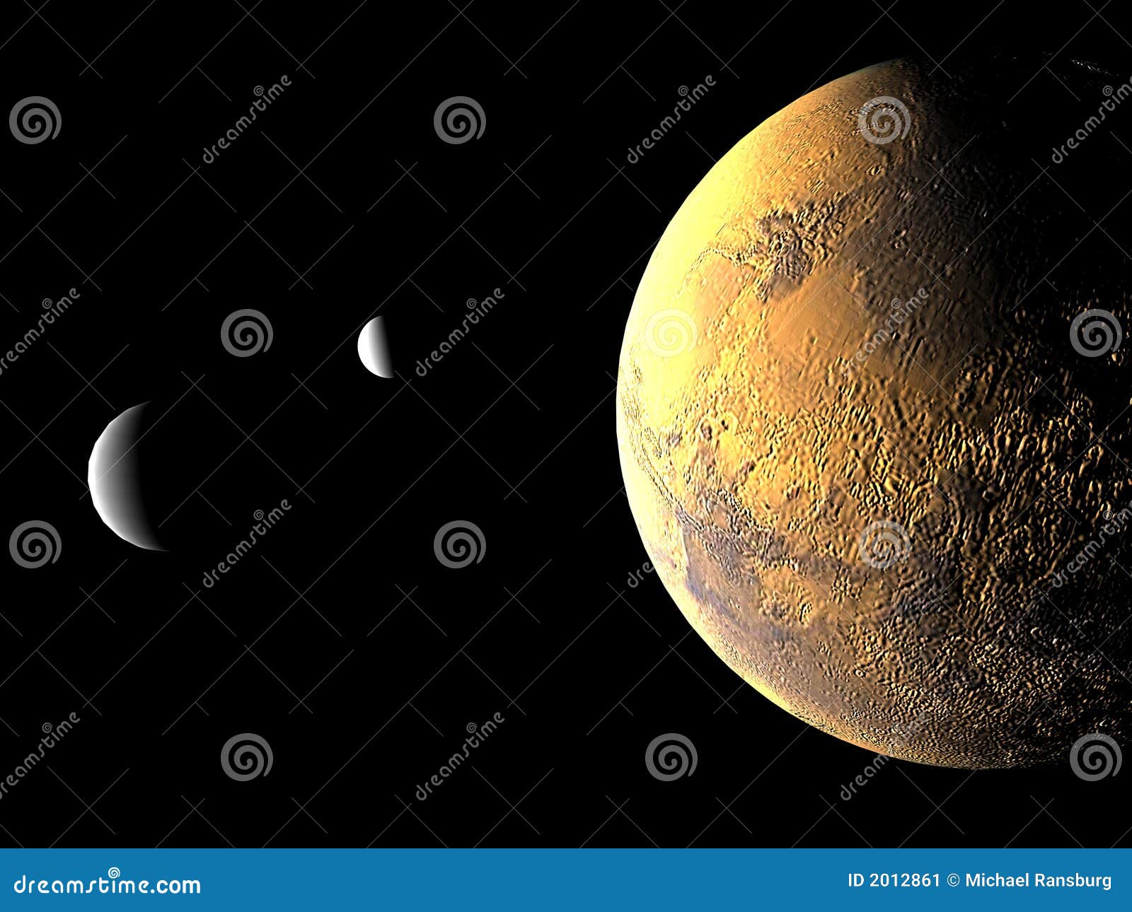 Mars und seine zwei Monde stock abbildung. Illustration von kosmos ...