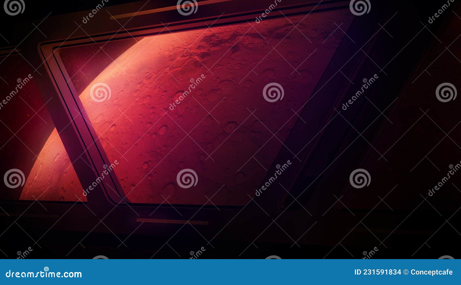 Mars in the Windows of an Approaching Spacecraft. Stock Illustration ...