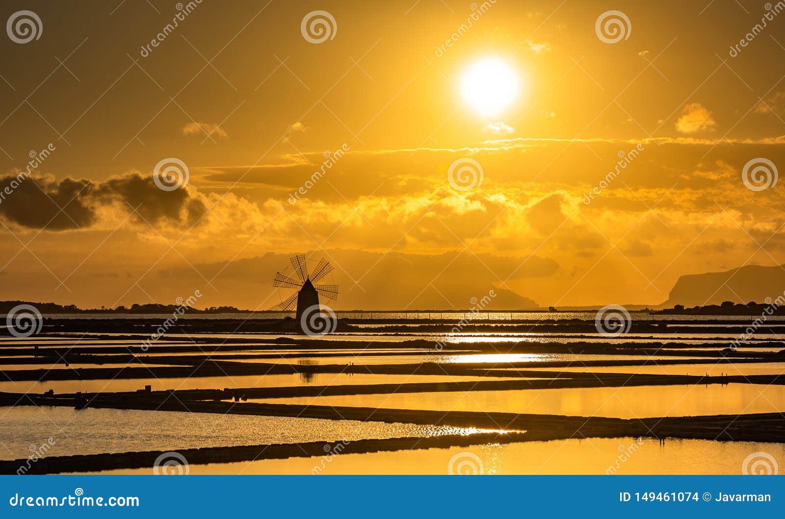 Marsala Salt Pans at Sunset, Sicily, Italy Stock Photo - Image of ...