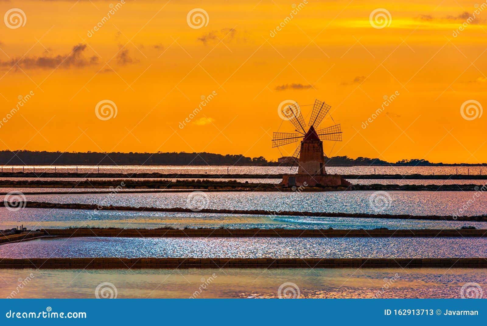 Marsala Salt Pans at Sunset, Sicily, Italy Stock Image - Image of ...
