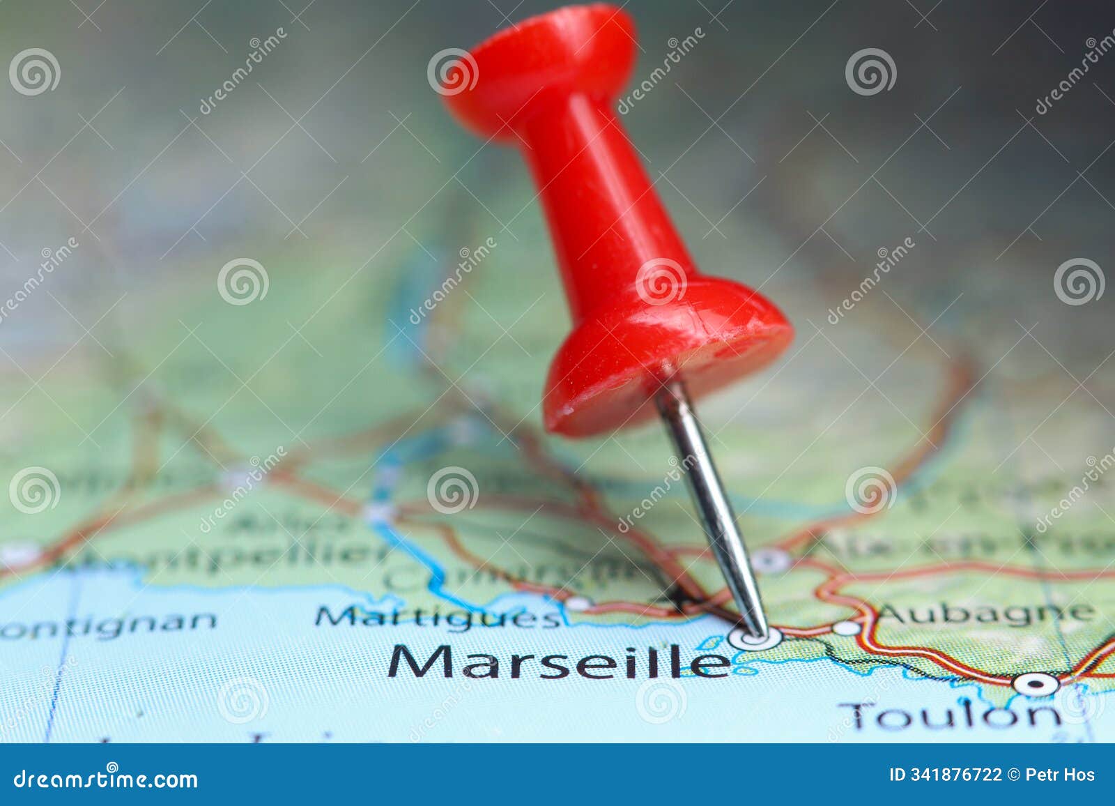 Marseille, France Pin on Map Stock Photo - Image of atlas, freedom ...