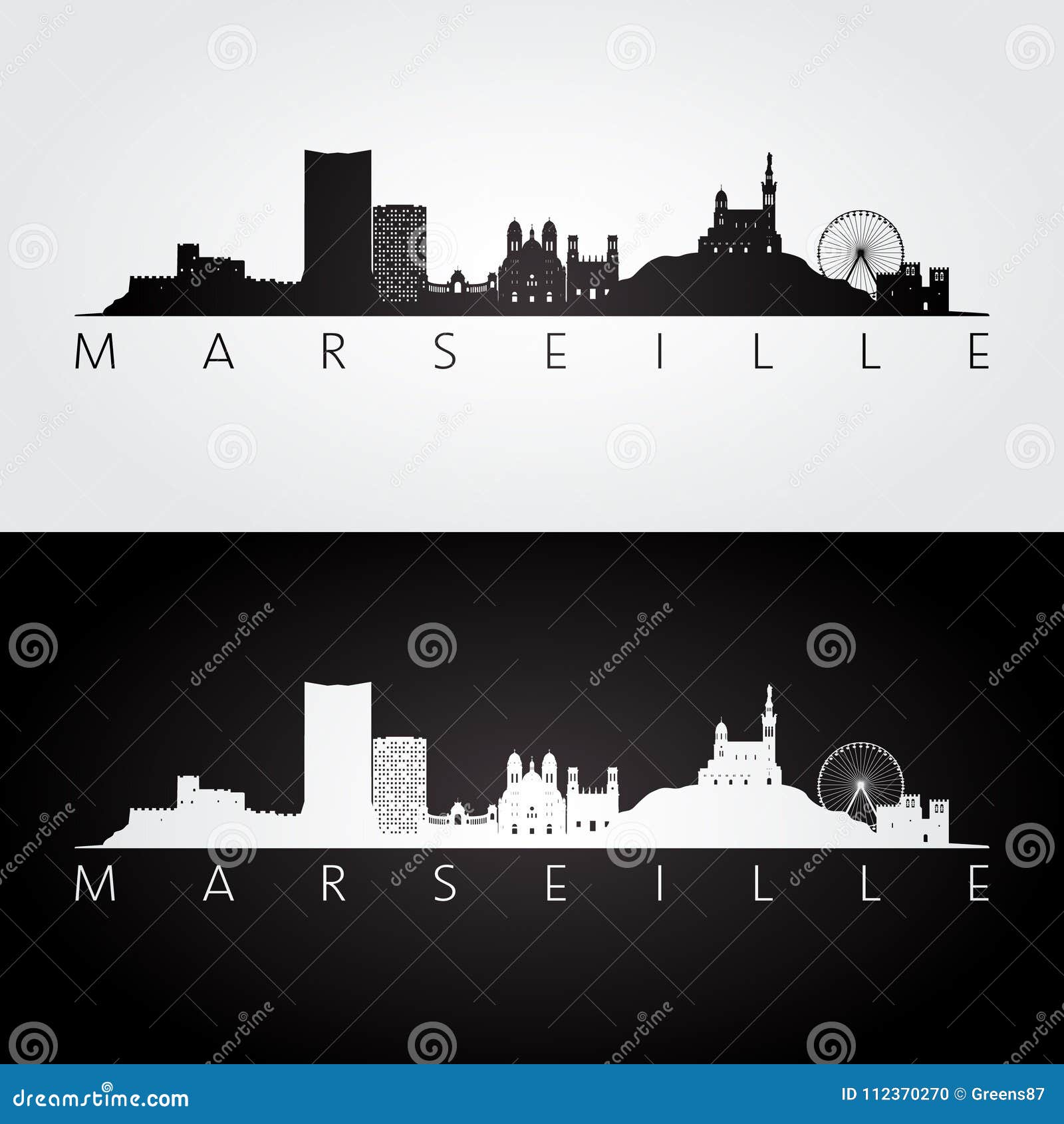 Marseille Skyline And Landmarks Silhouette Vector Illustration ...