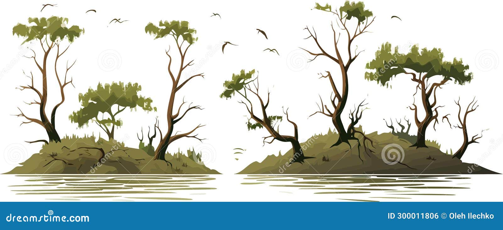 Marsh Trees Set Isolated Vector Style Illustration Stock Vector ...