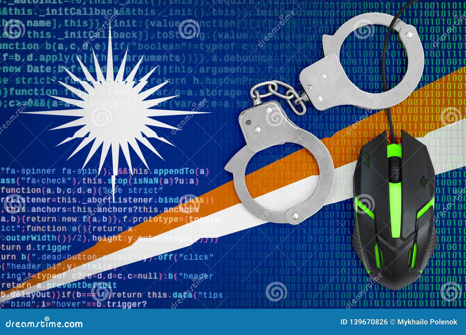 Marshall Islands Flag and Handcuffed Computer Mouse. Combating Computer ...