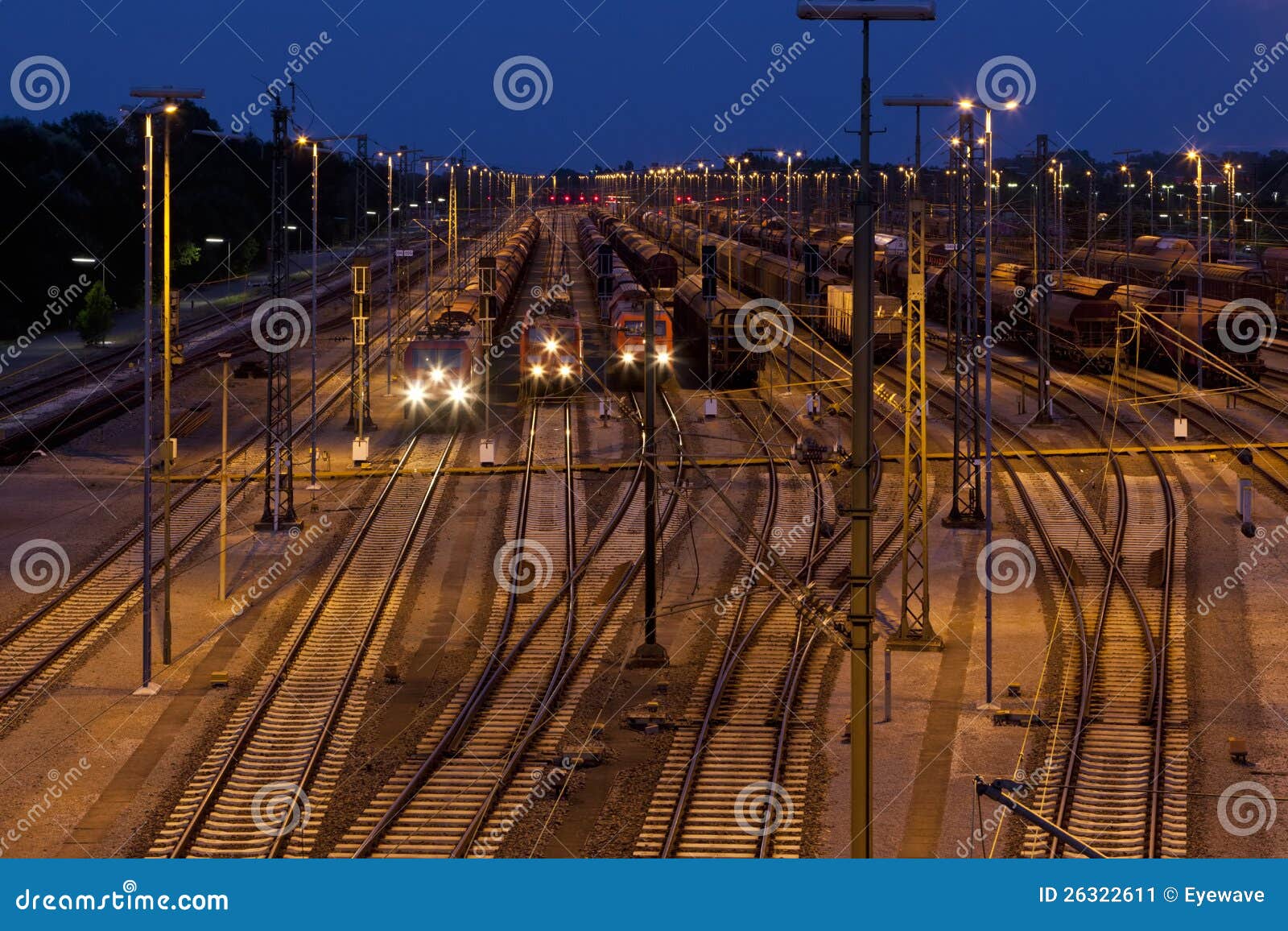 Marshalling yard at night stock image. Image of maschen - 26322611