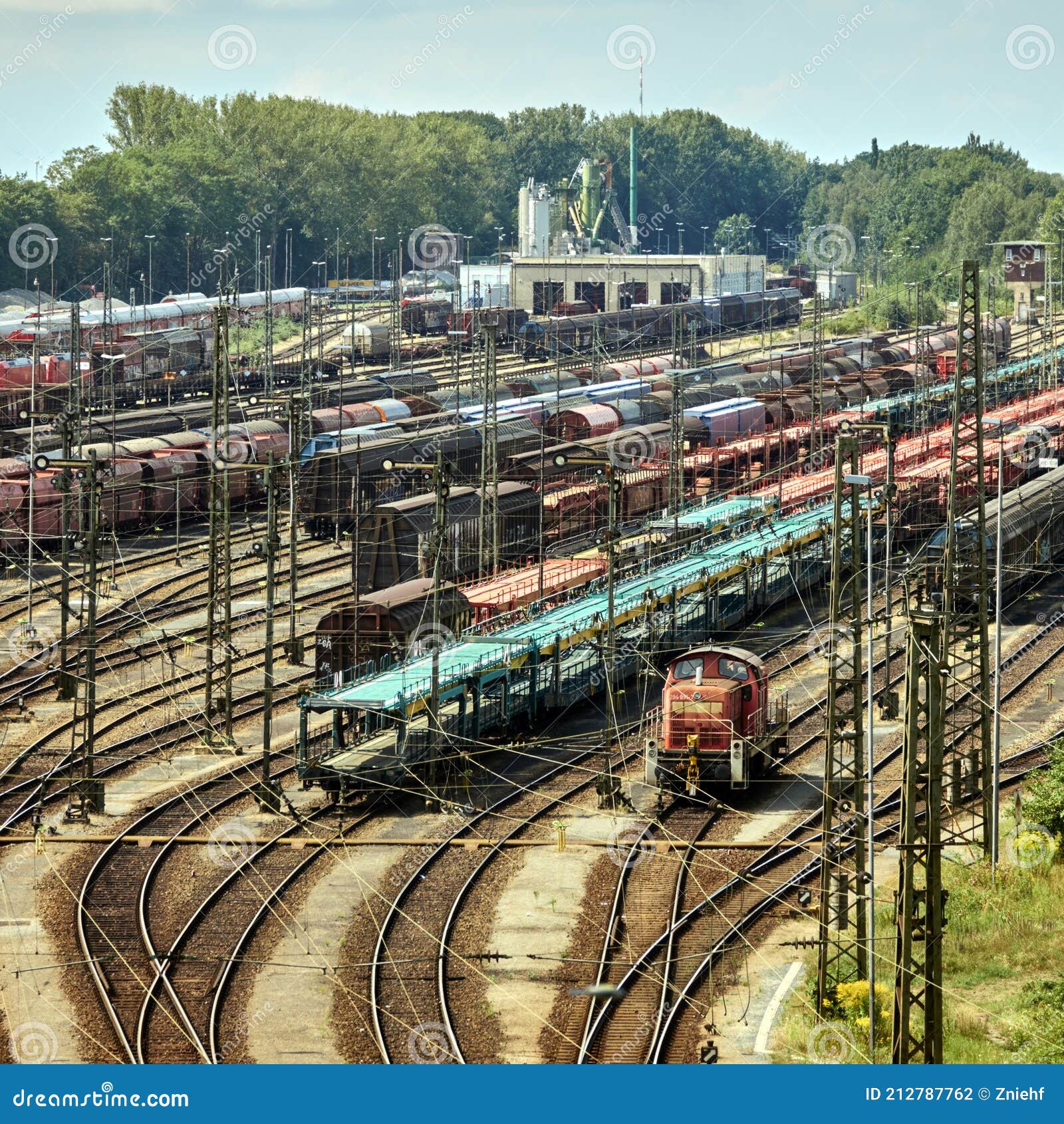 Marshalling Yard with Tracks, Switches, Freight Trains and the Signal ...