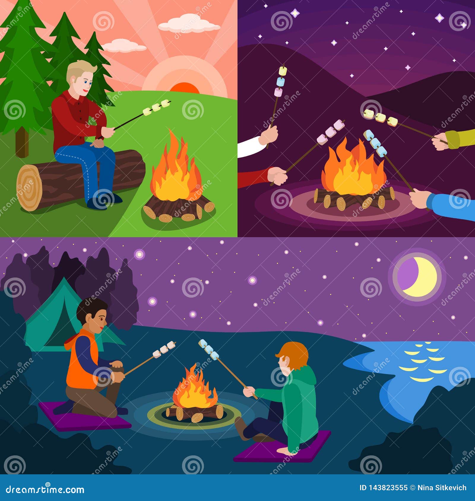 Marshmallow Banner Set, Flat Style Stock Vector - Illustration of candy ...