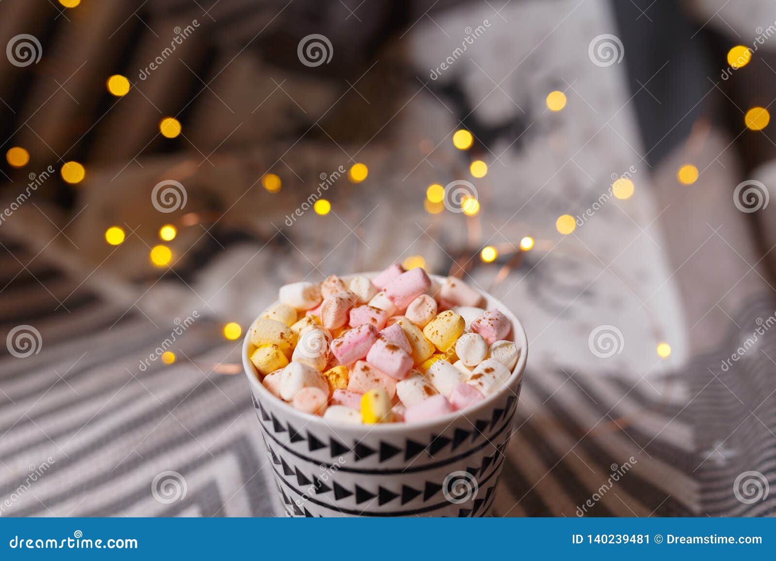 Marshmallow Hot Drink in the Cold Season. Home Made Hot Chocolate with ...