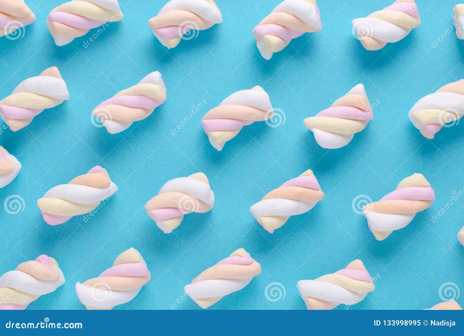Marshmallow Pattern on Blue Background, Pastel Colors Stock Image ...