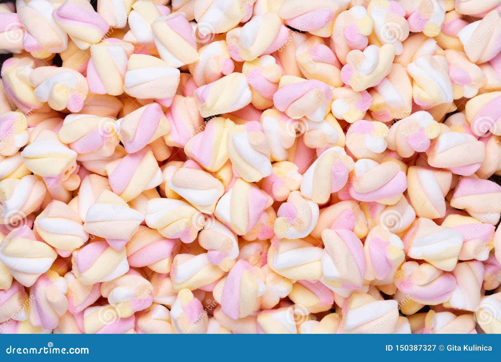 Marshmallows on Blue Background with Copyspace. Flat Lay or Top View ...
