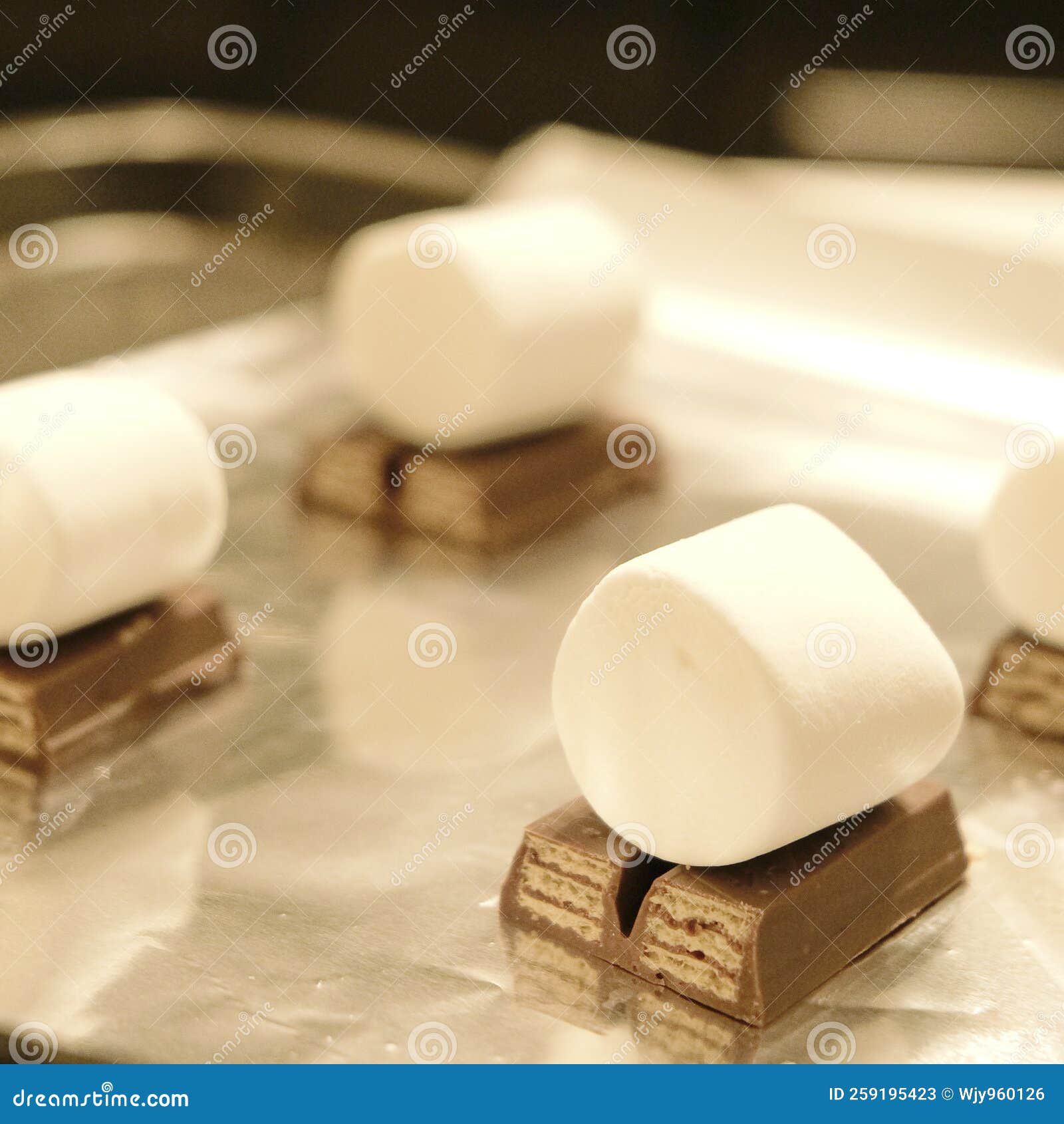 Marshmellow on chocolate stock image. Image of white - 259195423
