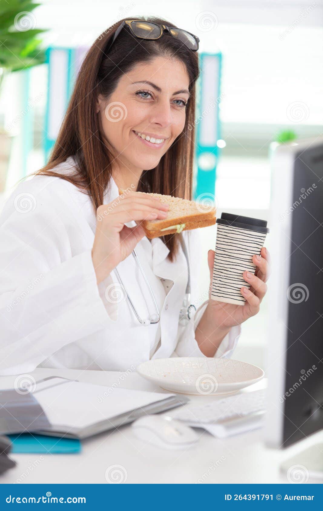 Mart Female Having Coffee Break while Working Stock Image - Image of ...