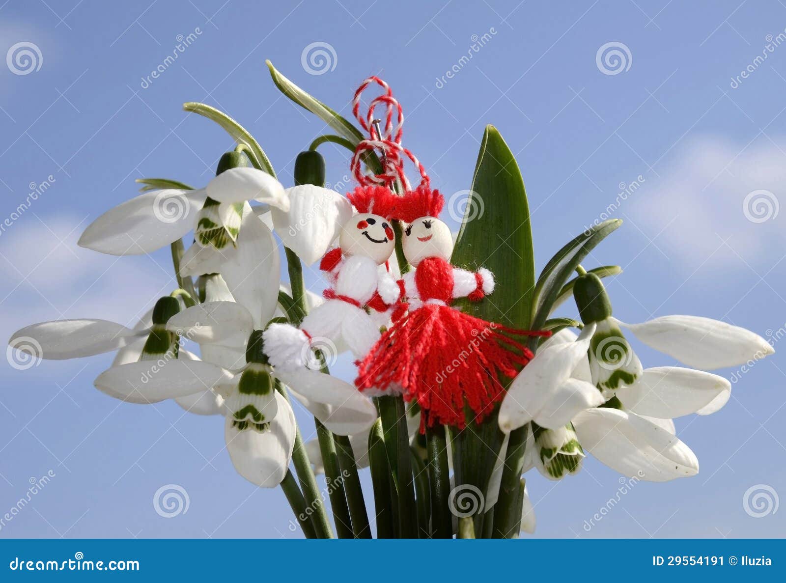 Martenitsa on Background of Blue Sky and Snowdrop Stock Image - Image ...